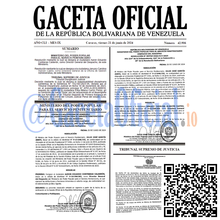 Gaceta Oficial de Venezuela #42906 del viernes 21 junio 2024
