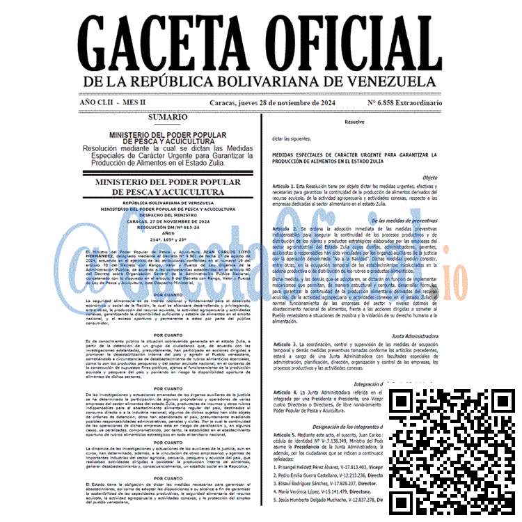 Gaceta Oficial de Venezuela #6858 del jueves 28 noviembre 2024
